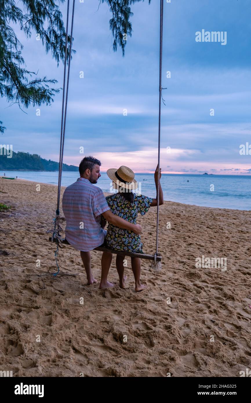 Naithon beach Phuket Thailand, sunset at the tropical beach of Naithon ...