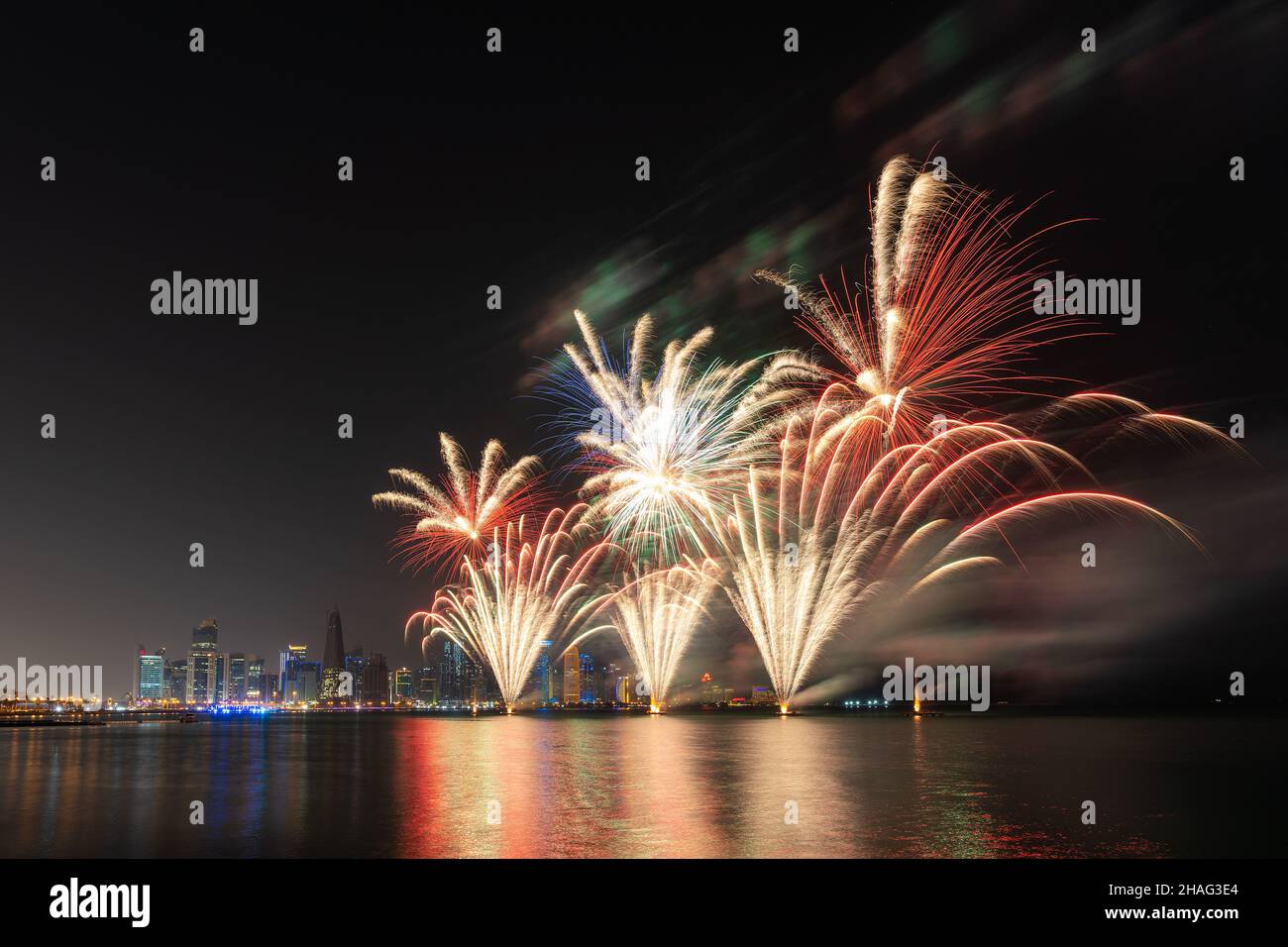 Beautiful fireworks in the Doha Corniche, Qatar Stock Photo - Alamy