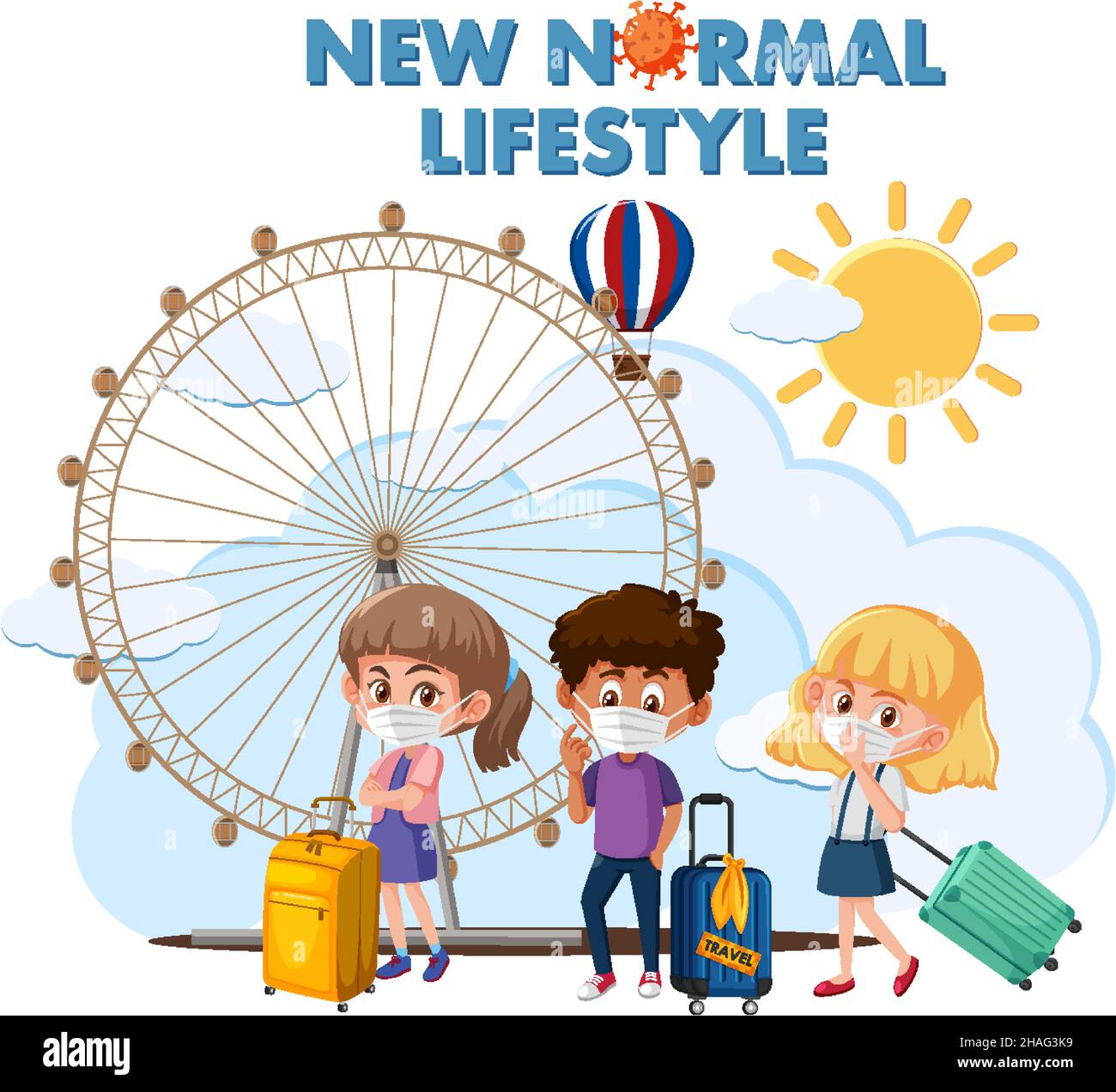 New normal lifestyle logo with people travel during covid-19 pandemic ...