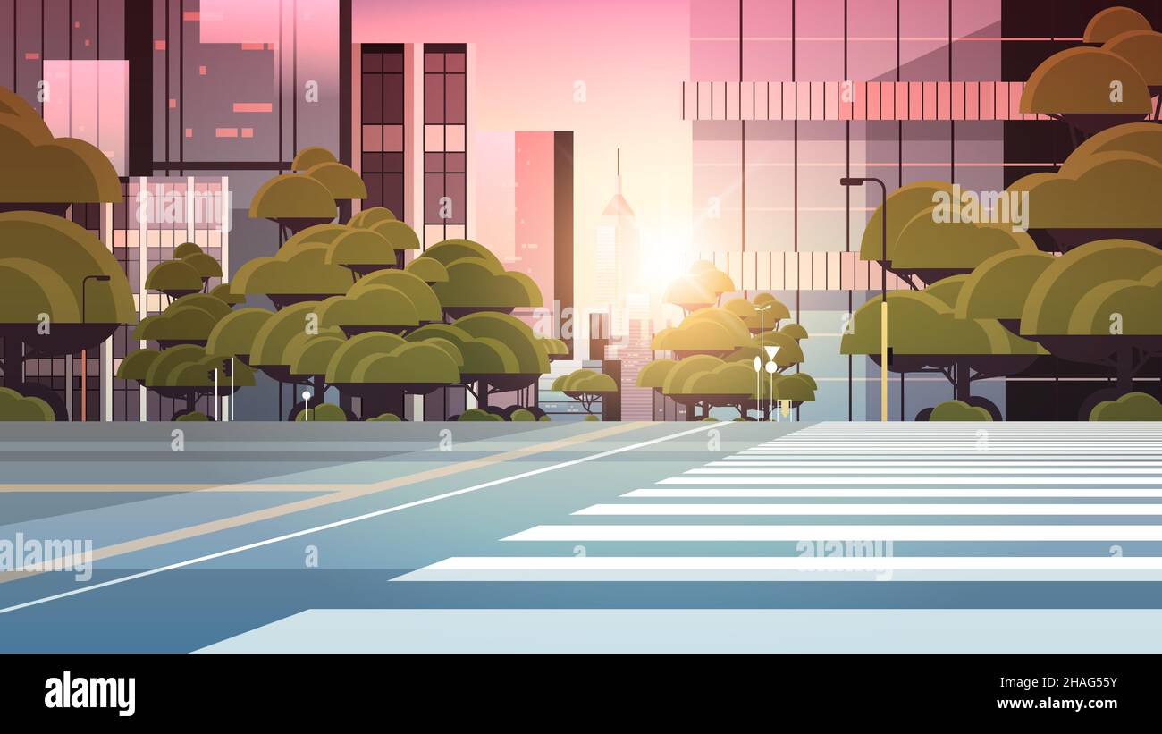 road empty street with crosswalk city buildings skyline modern ...