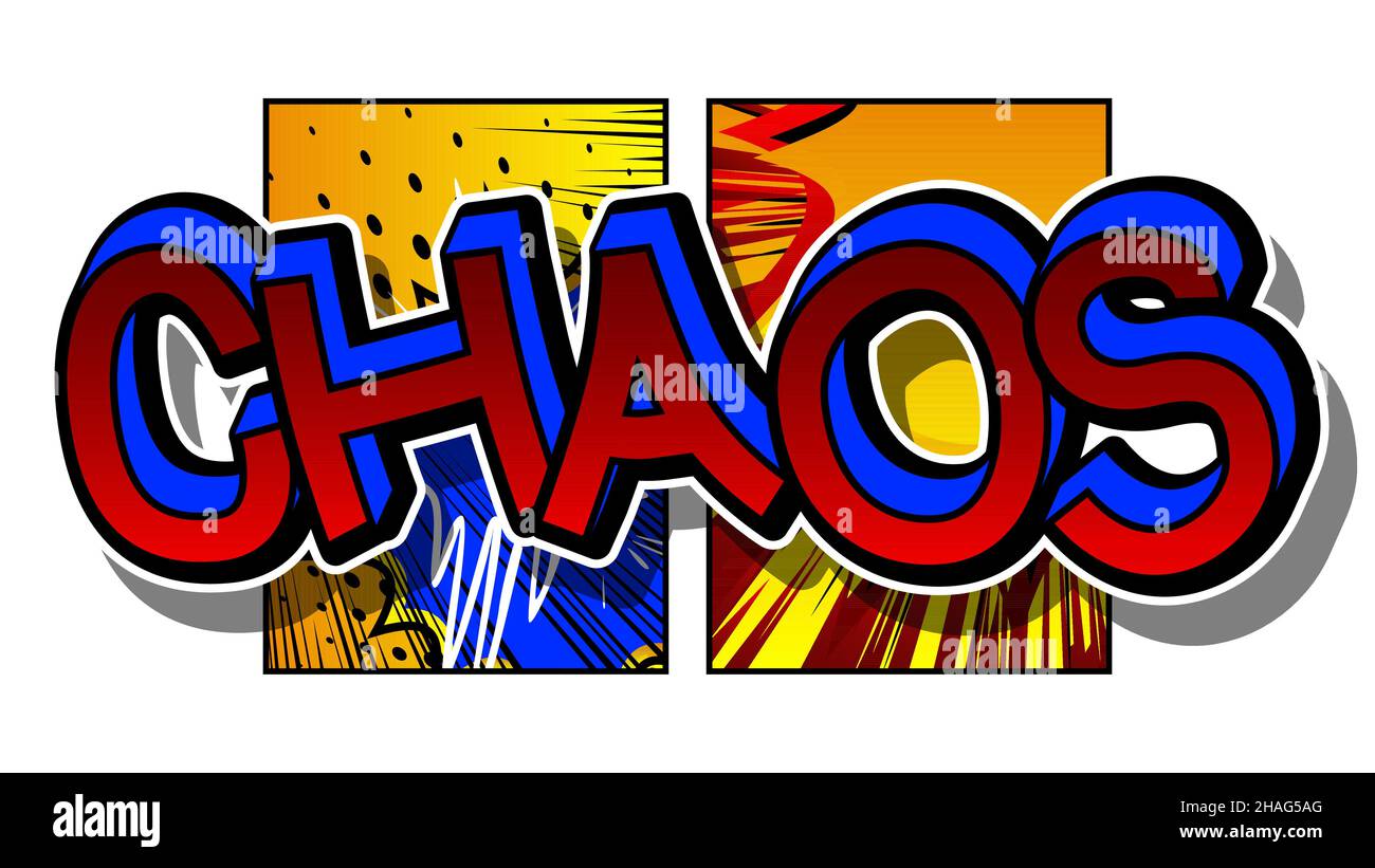 Chaos. Comic book word text on abstract comics background. Retro pop ...