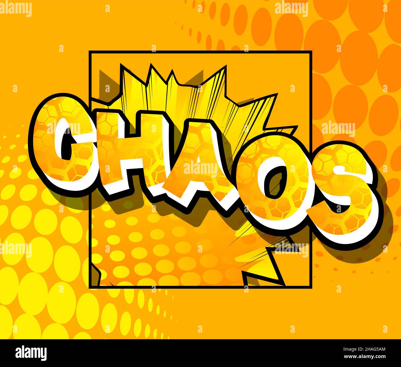 Chaos. Comic book word text on abstract comics background. Retro pop ...