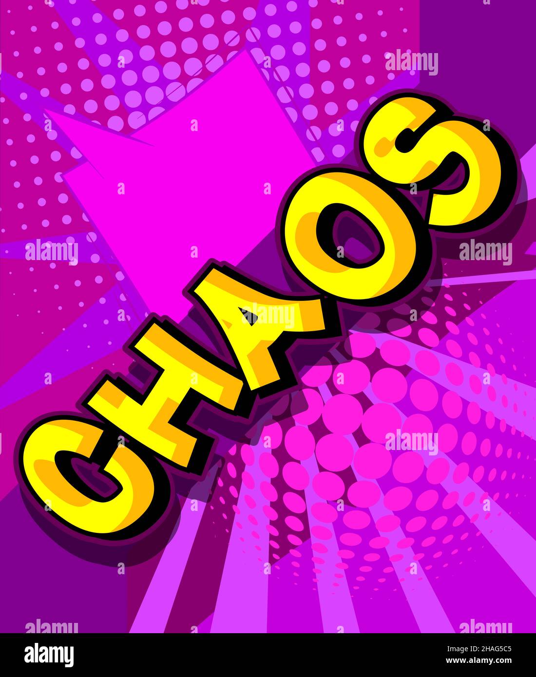 Chaos. Comic book word text on abstract comics background. Retro pop ...