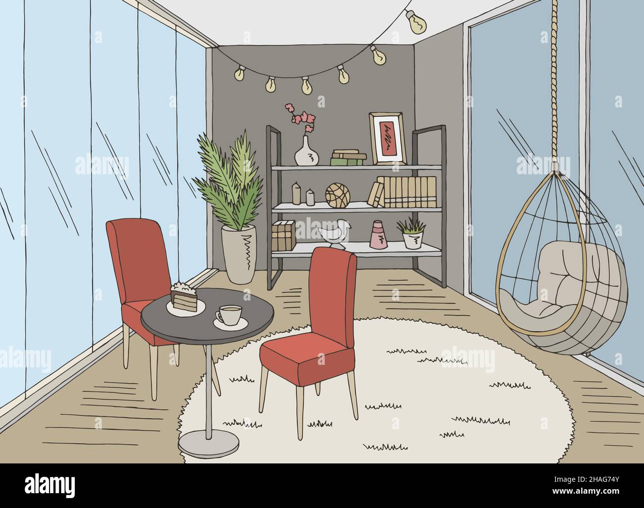 Terrace balcony graphic color interior sketch illustration vector Stock ...