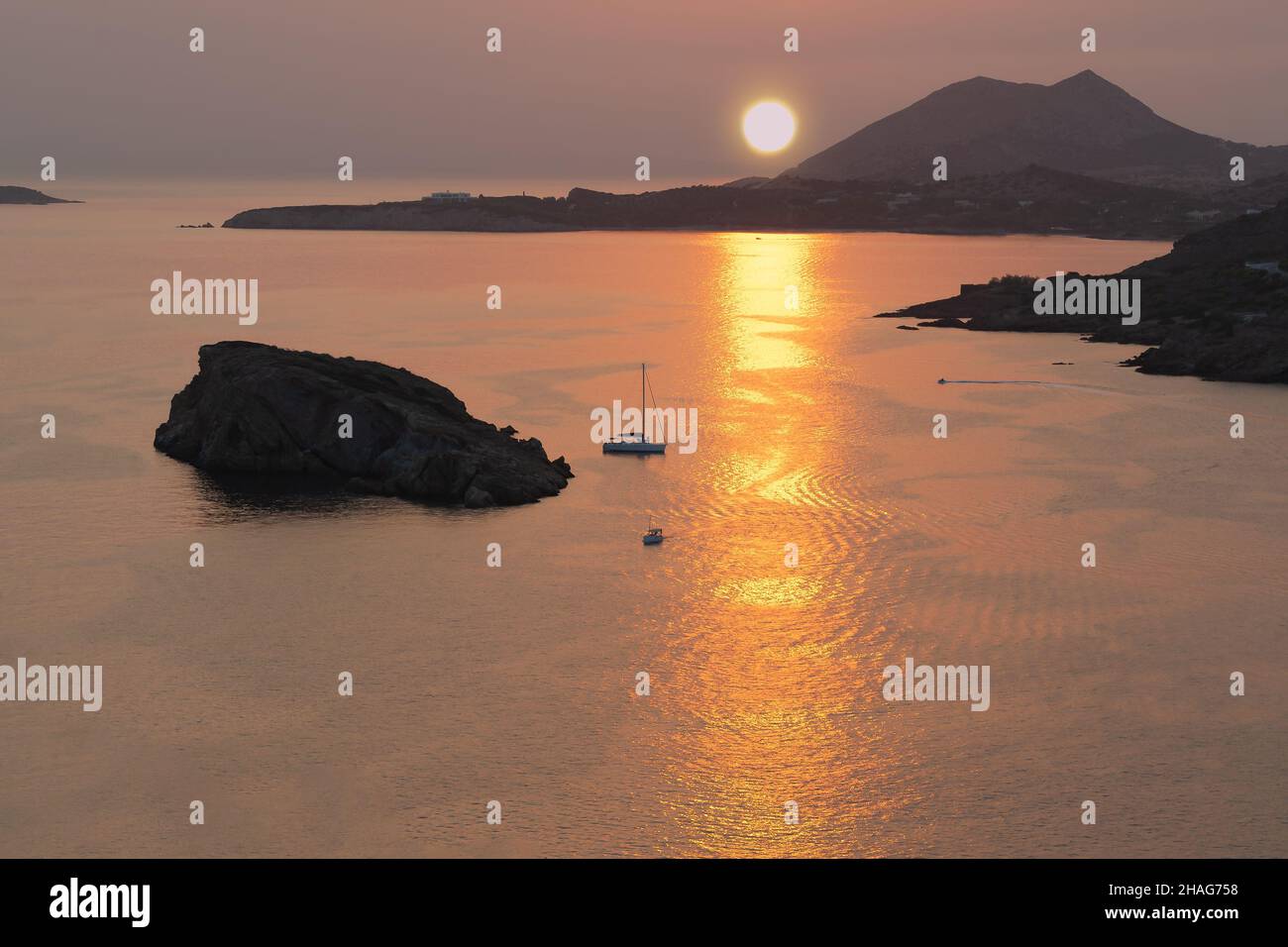 Famous sunset from Sounio in Greece Stock Photo - Alamy