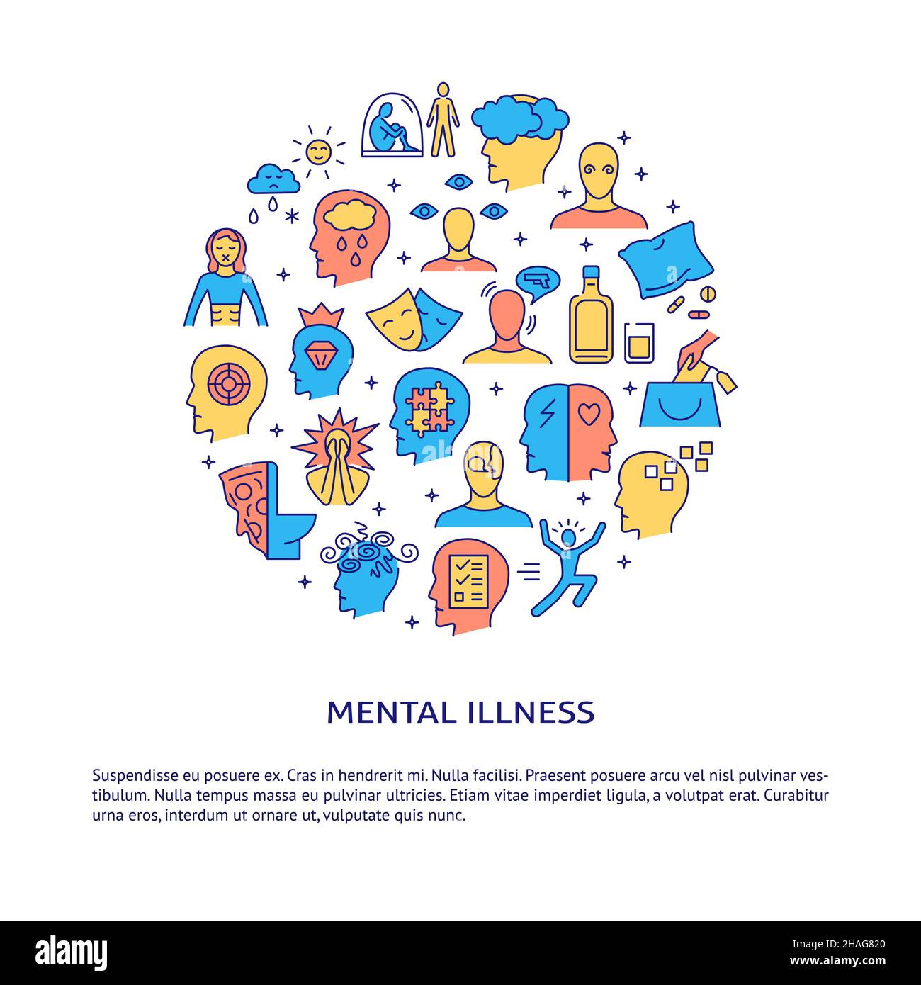 Mental Disorders Round Banner In Colored Line Style With Text mental-disorders-round-banner-in-colored-line-style-with-text