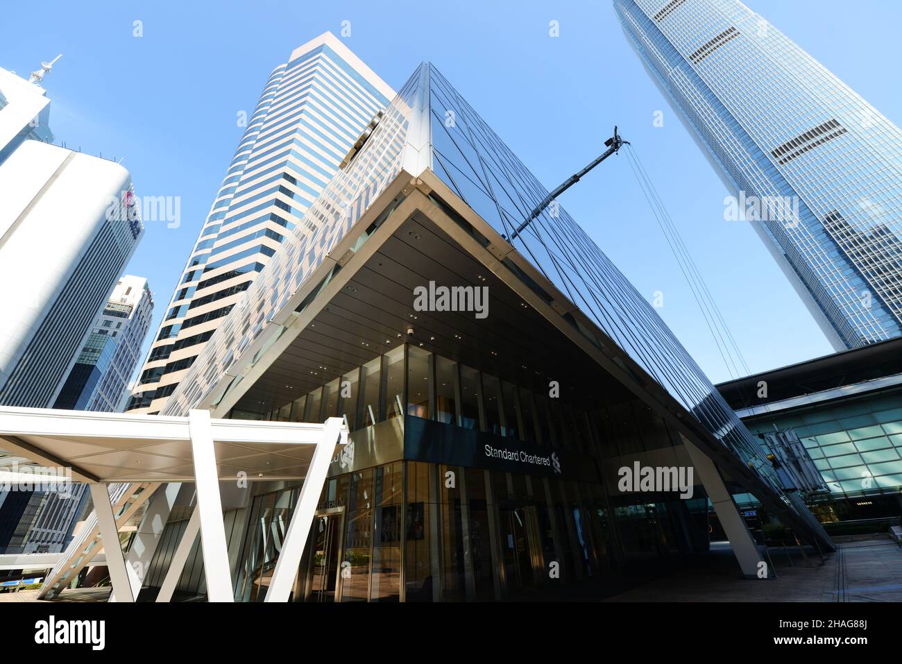 The iconic Standard Chartered bank building at the Exchange square in ...