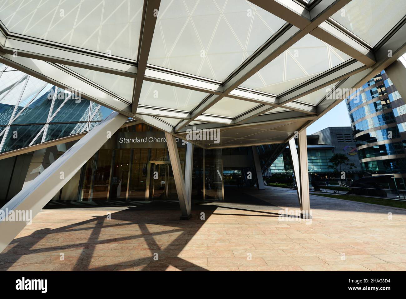 The iconic Standard Chartered bank building at the Exchange square in ...