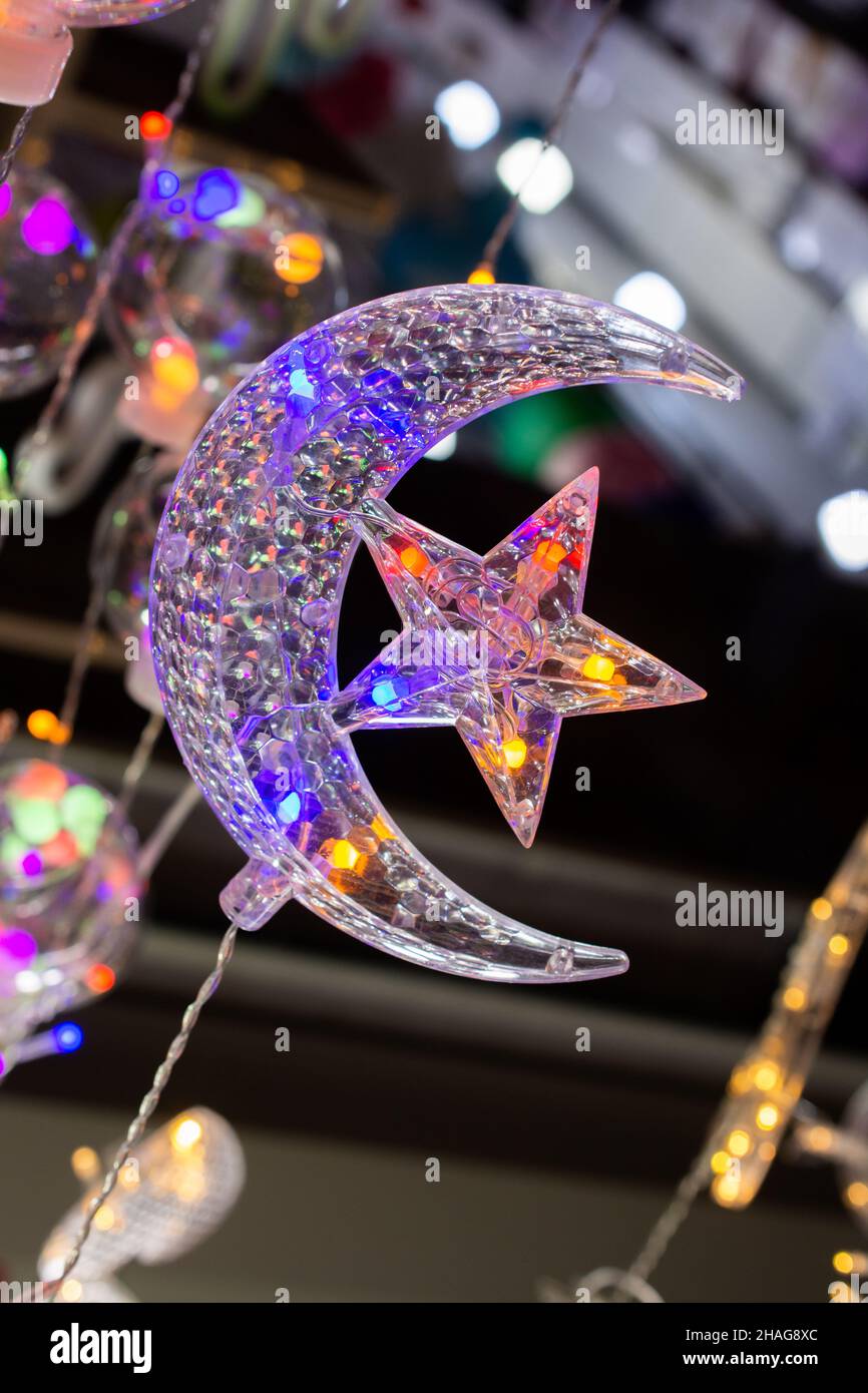 crescent moon and star light glowing Stock Photo - Alamy
