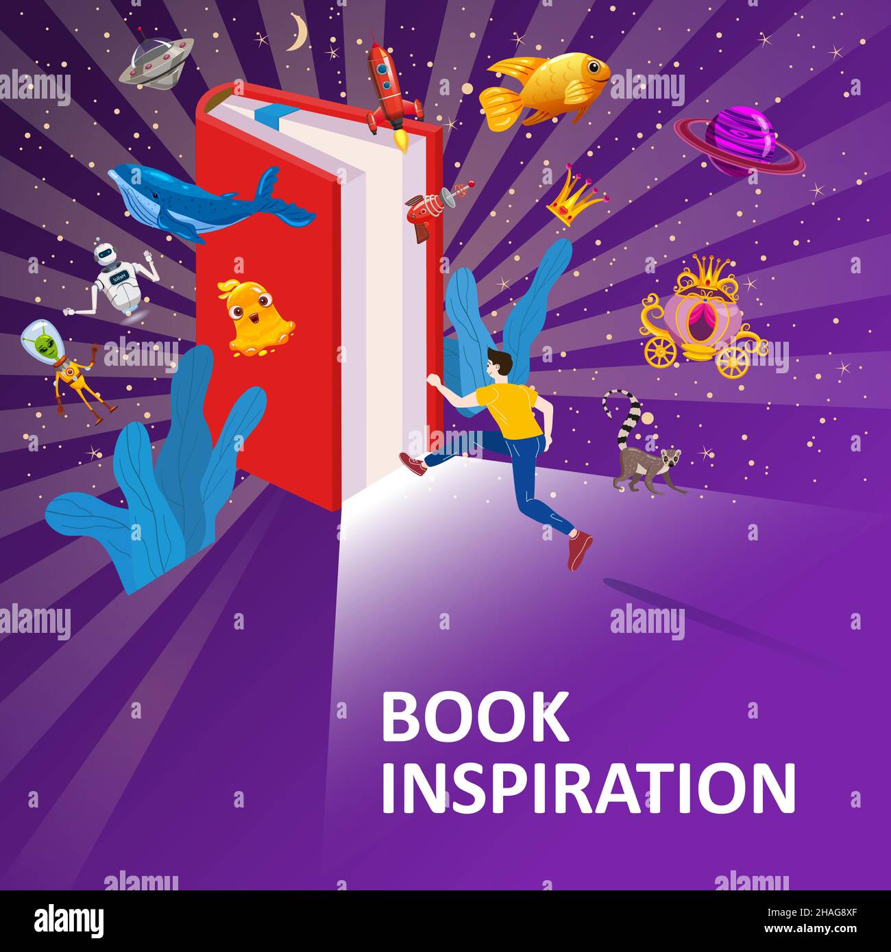Open Book Imagination with run boy, concept background. Inspiration ...