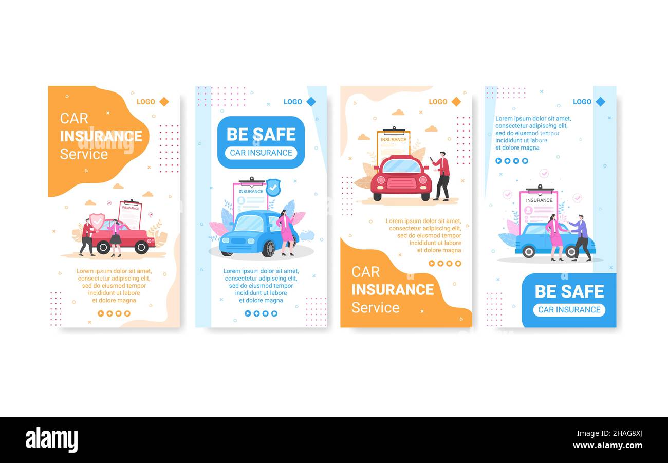 Car Insurance Stories Template Flat Design Illustration Editable of ...