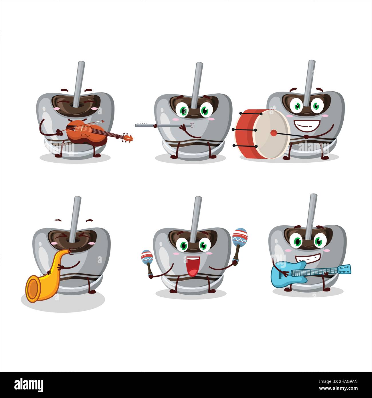 Cartoon character of white sugar candy playing some musical instruments ...