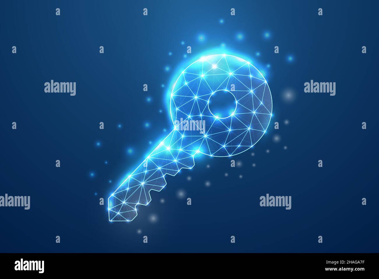 3d Key symbol with connected dots in blue low poly style. Security ...