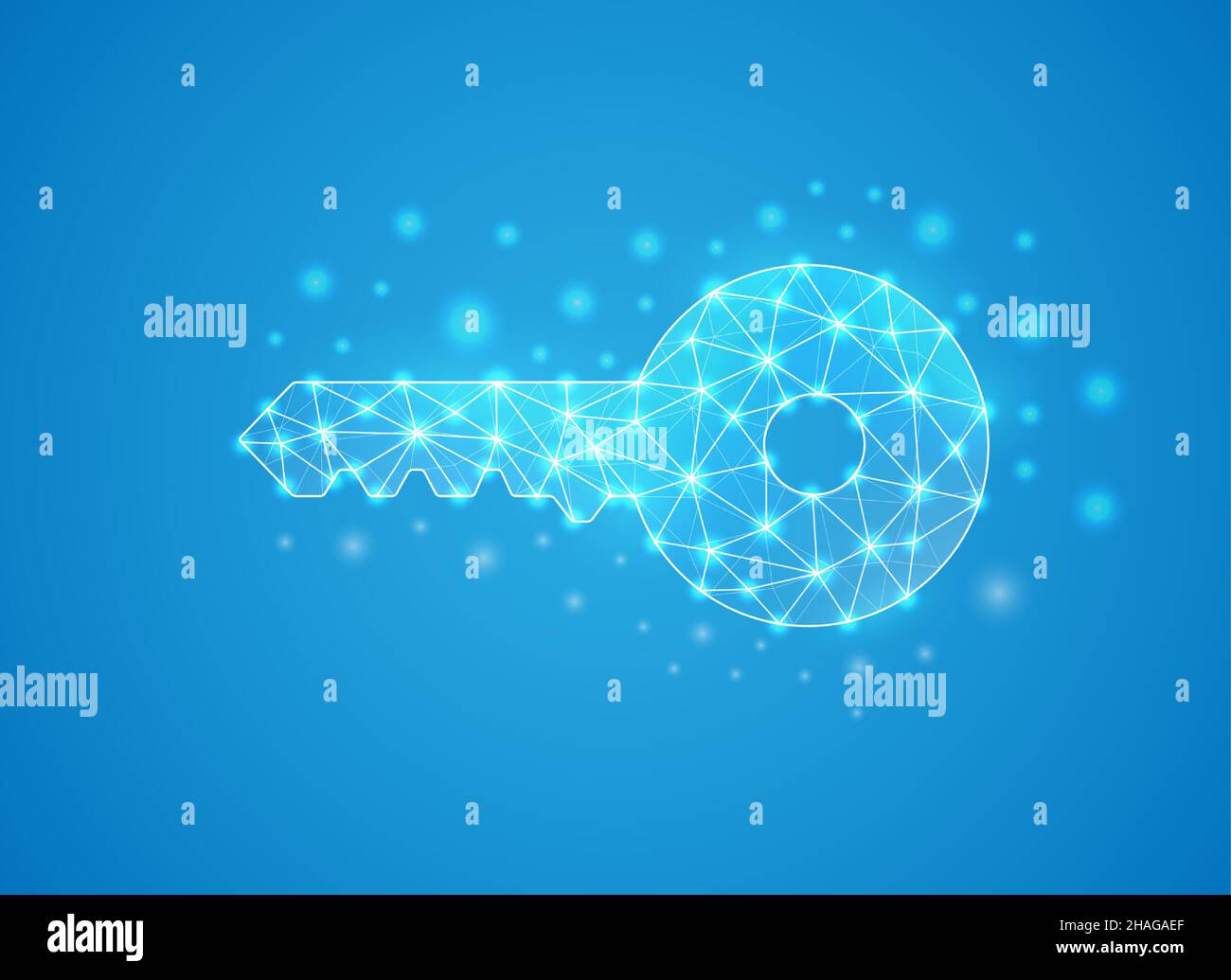 Key low poly symbol with white connected dots. 3d geometric polygonal Key. Security, secret ...