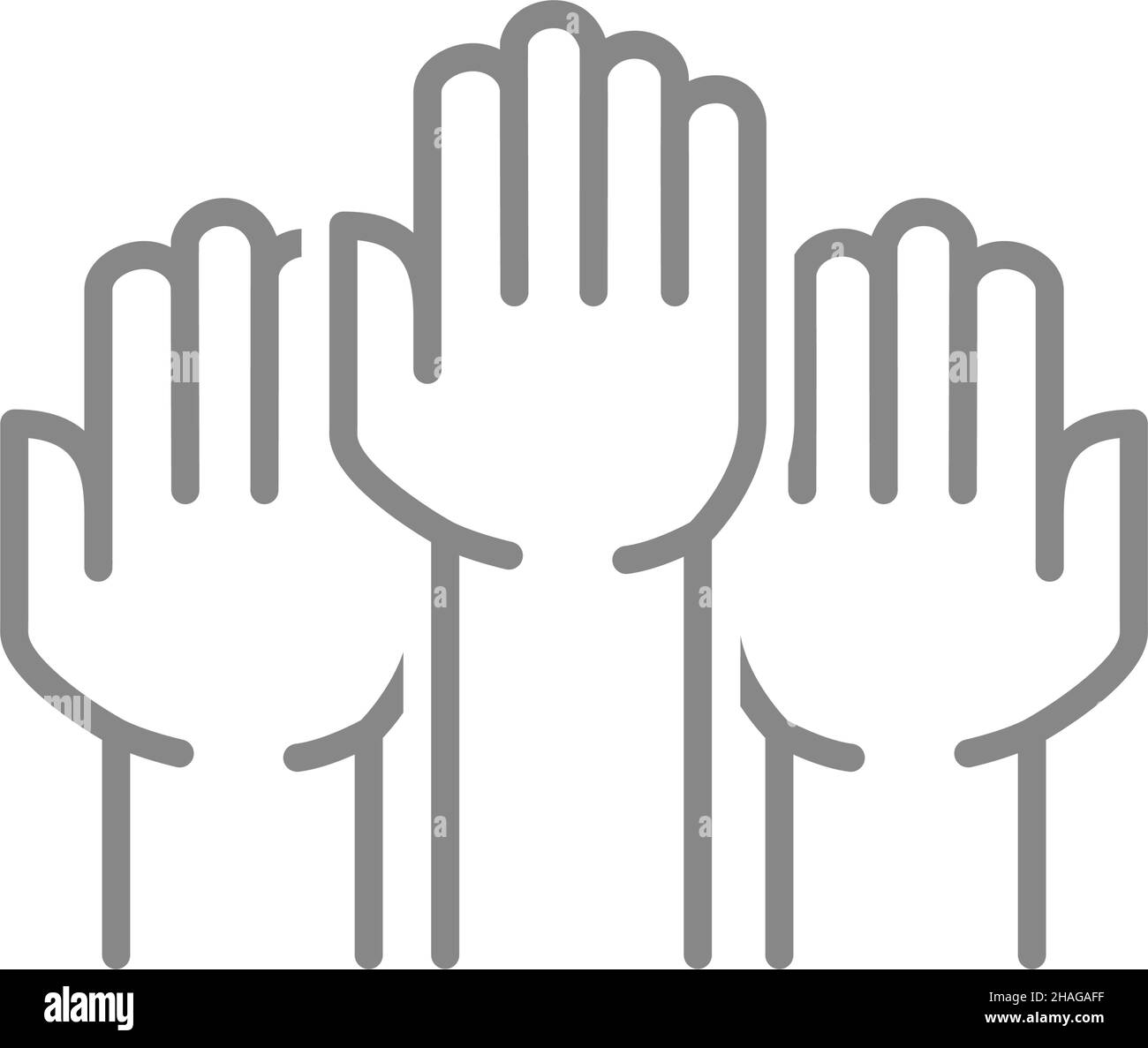 Three raised hands line icon. Unity and teamwork symbol Stock Vector ...