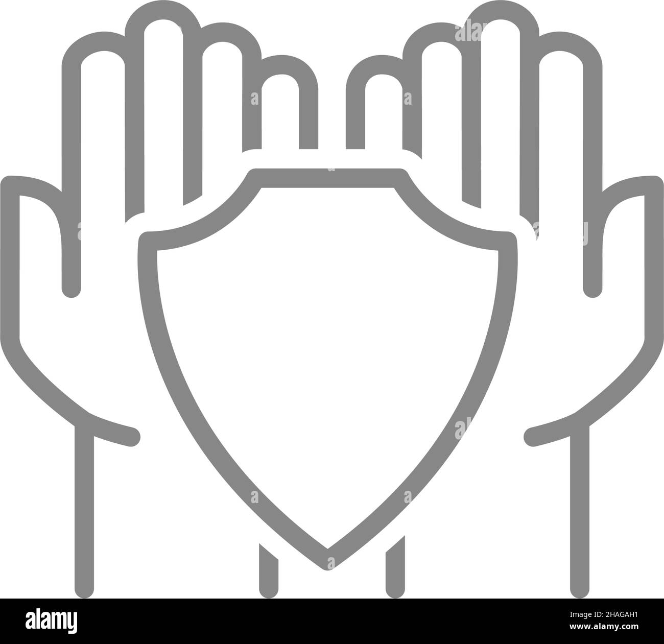 Hands holds shield line icon. Team work, insurance symbol Stock Vector ...