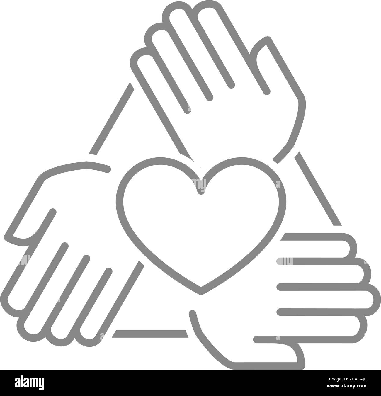 Three hands with heart line icon. Support, teamwork symbol Stock Vector ...