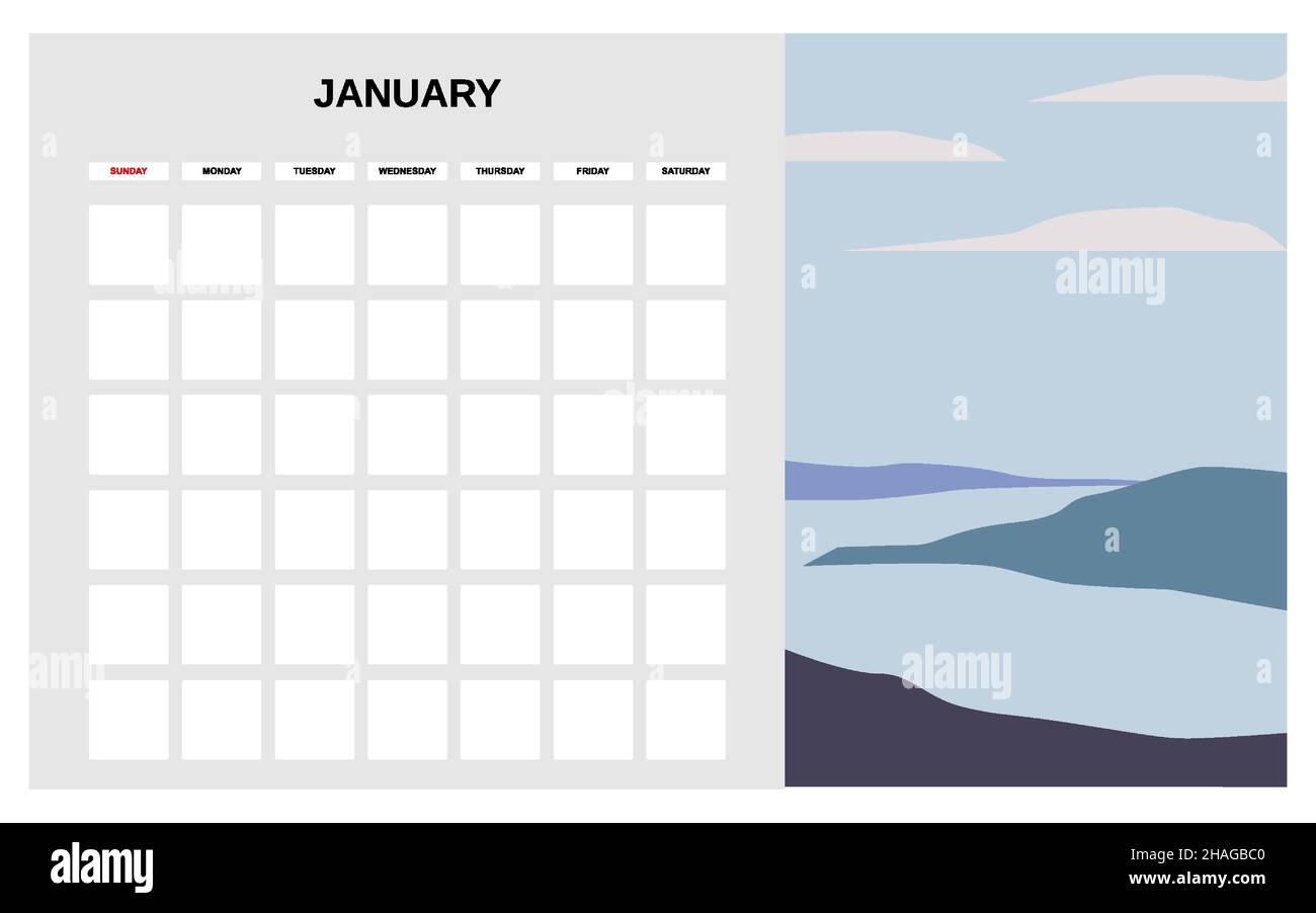 Calendar Planner January winter month. Minimal abstract contemporary ...