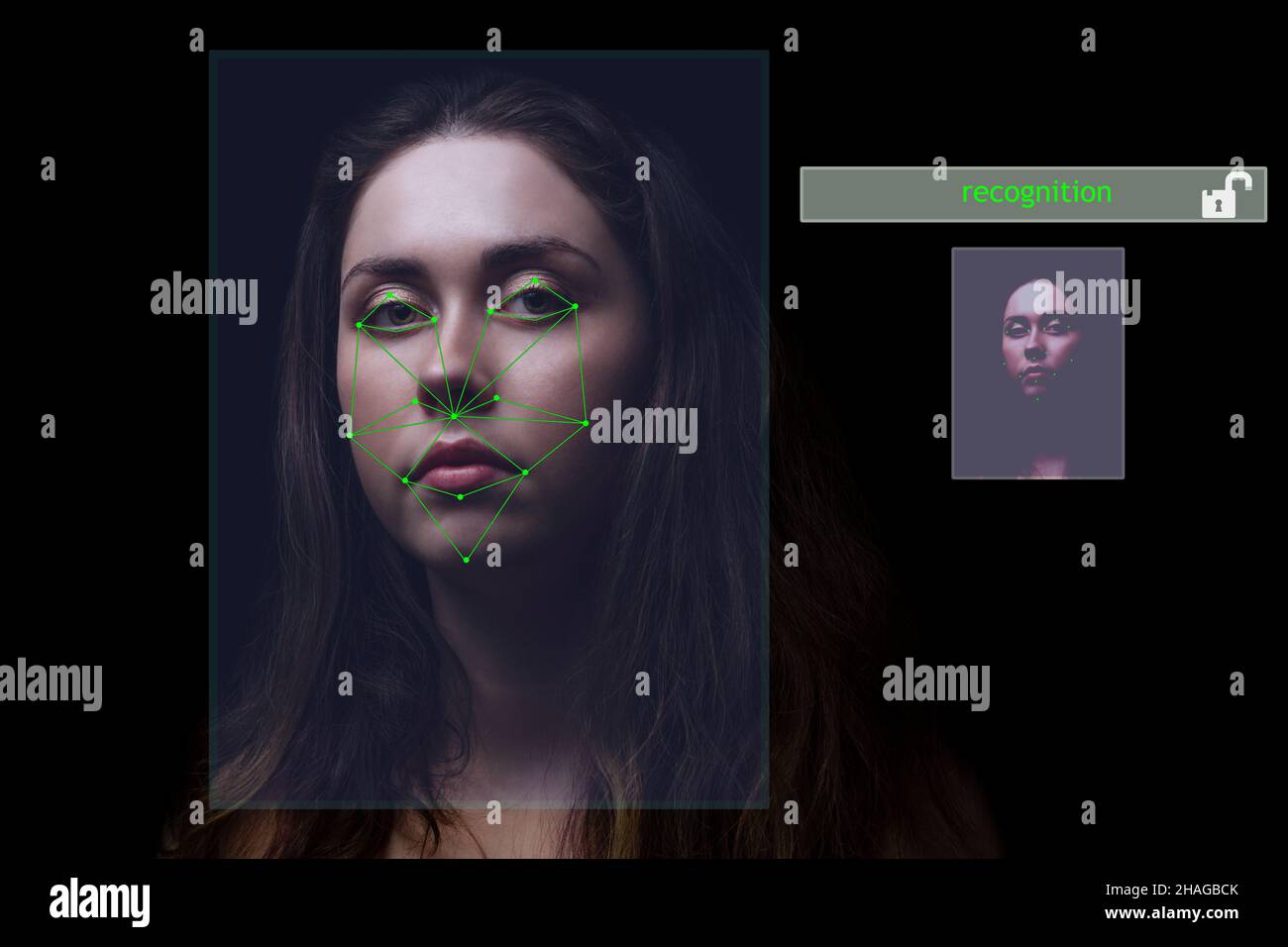 biometric scan of a beautiful girl's face Stock Photo - Alamy