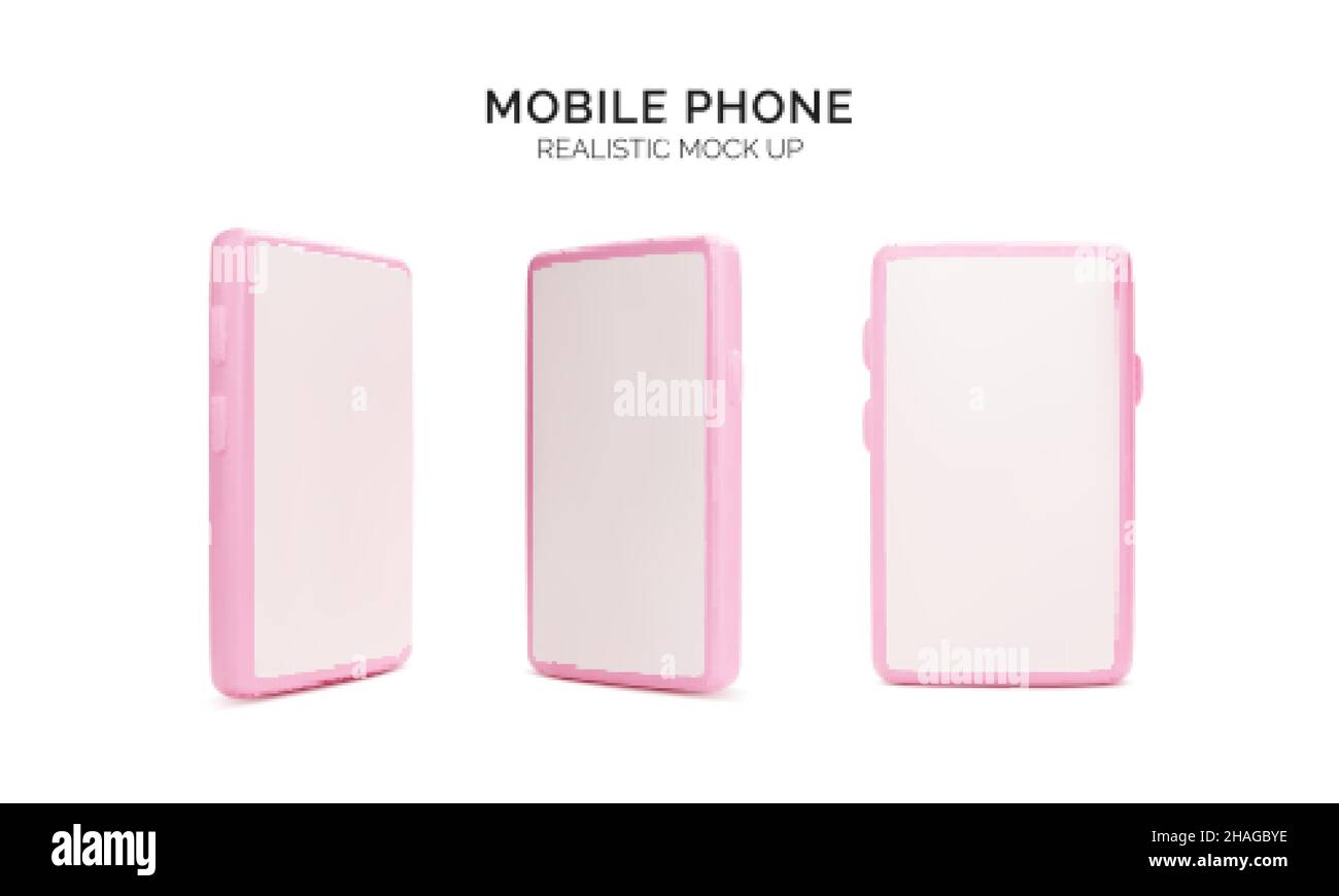 Mobile phone realistic mock up. 3d render smartphone. Pink phone ...