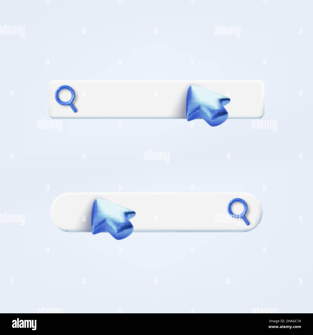 Search bar with mouse cursor and magnifier. Arrow below research field ...