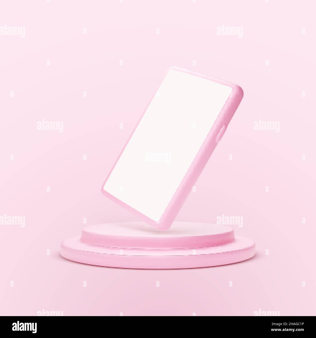 Pink smartphone on platform. 3d mobile phone template with empty screen ...