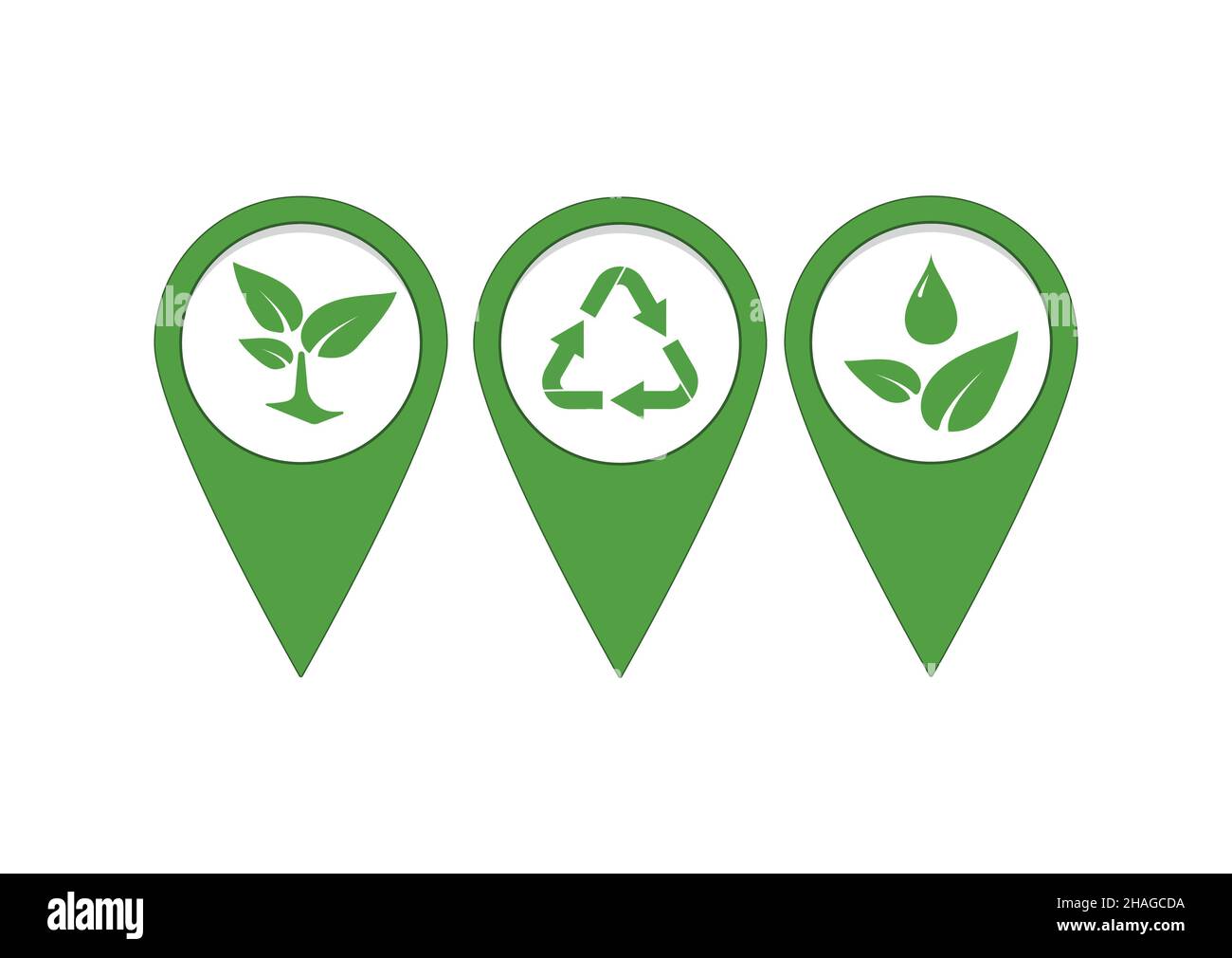Eco location green map pin with leaf tree and recycling symbol set ...
