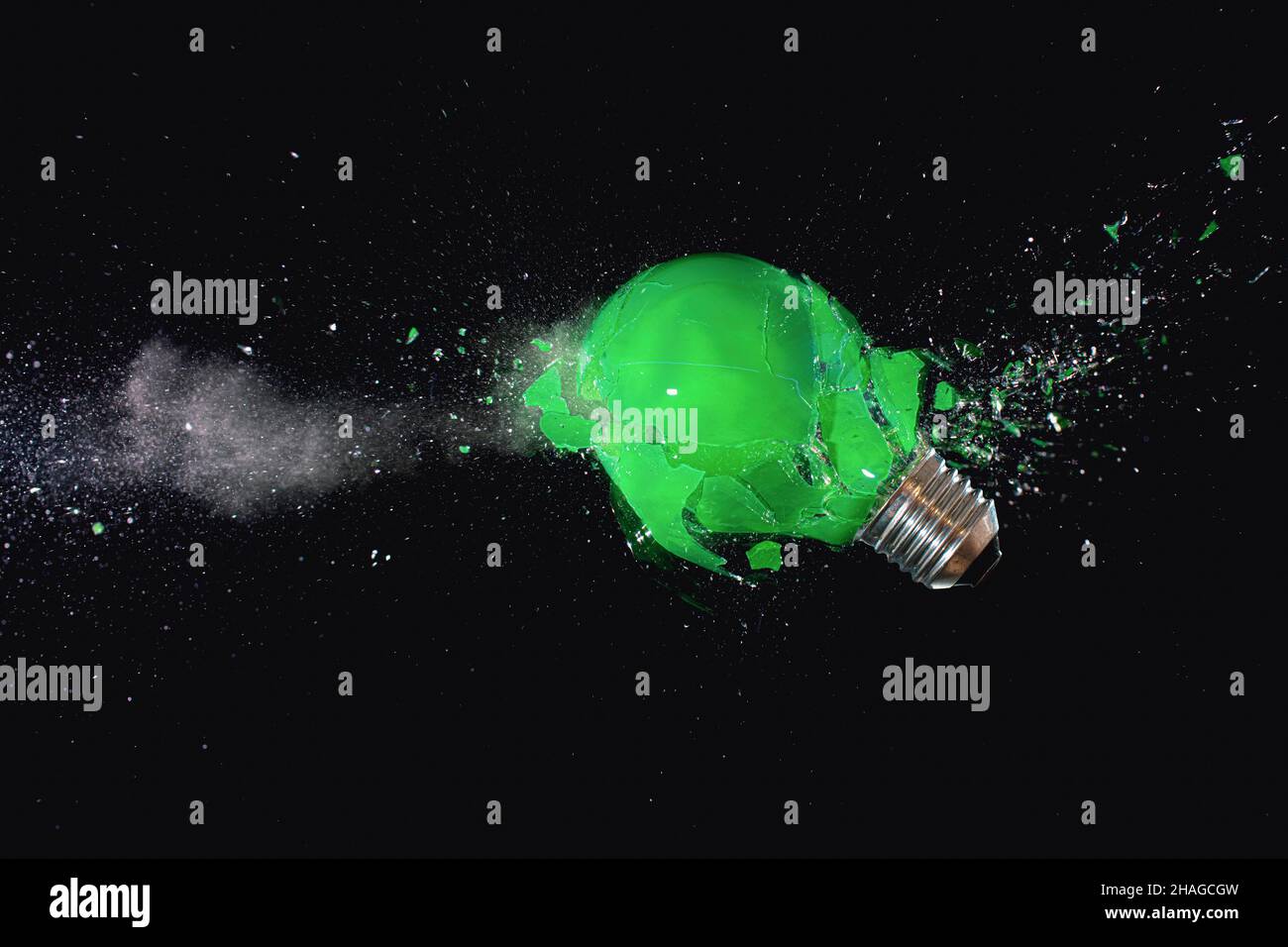 green light bulb shattering. high speed photography Stock Photo - Alamy