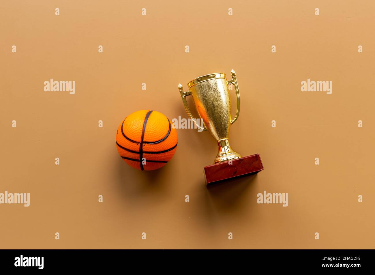 Golden trophy cup with sport game ball. Championship winner concept ...
