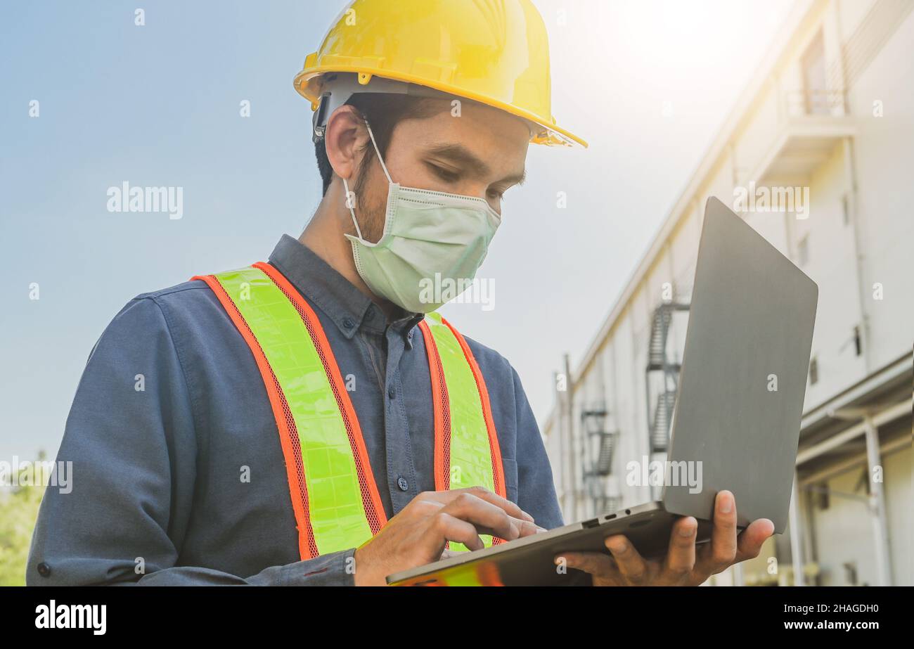 Safety manager inspection safety system factory , Engineer laptop ...