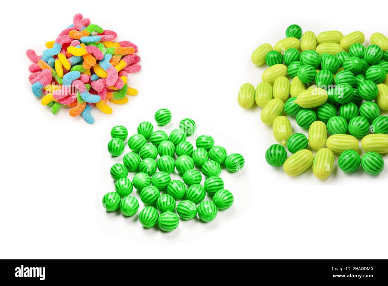 Juicy colorful jelly sweets isolated on white. Gummy candies. Snakes ...