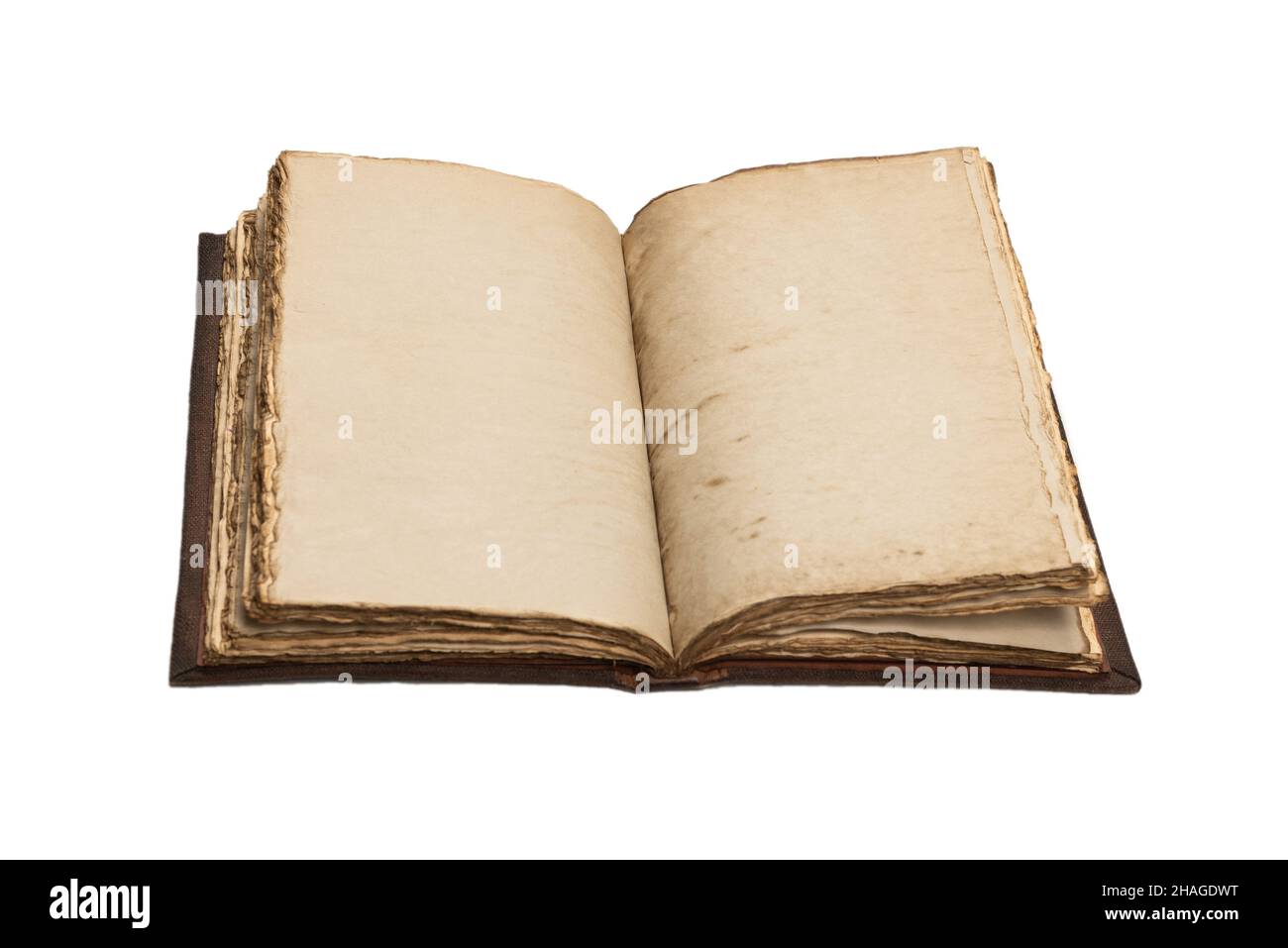 An open empty old notebook isolated on a white background. Copy space ...