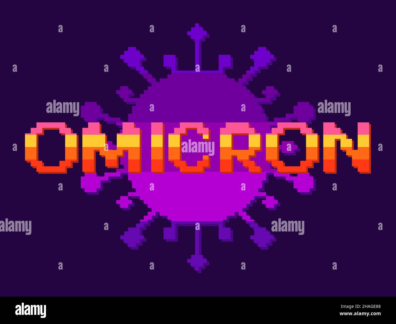 Omicron pixel text on virus cell background in 80s and 90s video game 8 ...