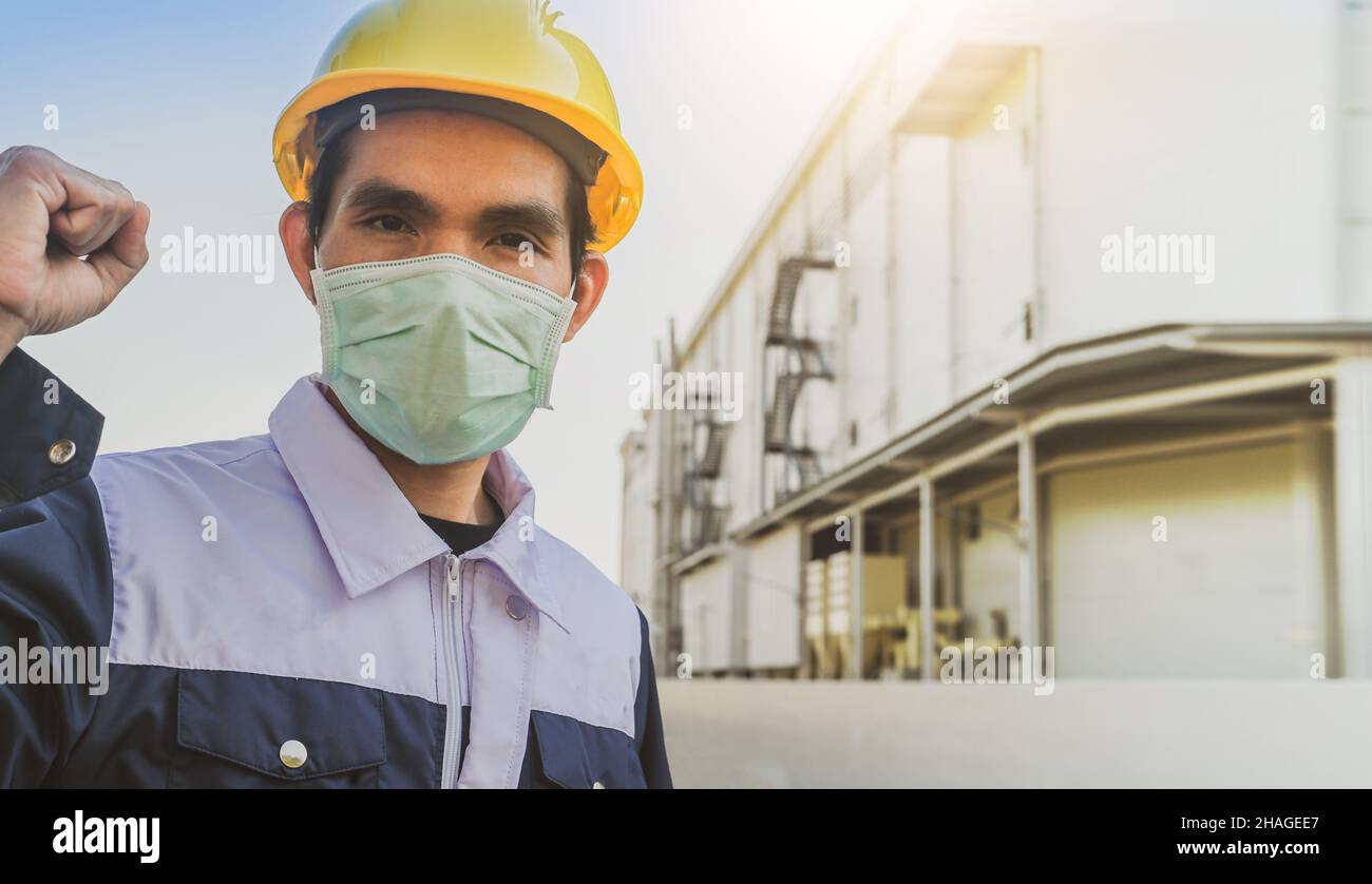 Engineer standing factory plant background , Technician workplace ...