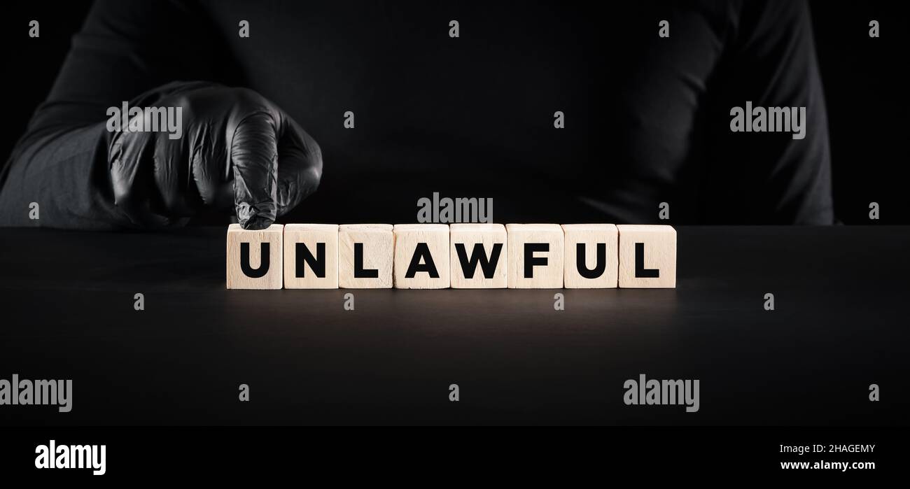 Illegal and unlawful concept. Criminal hand with black glove presses ...