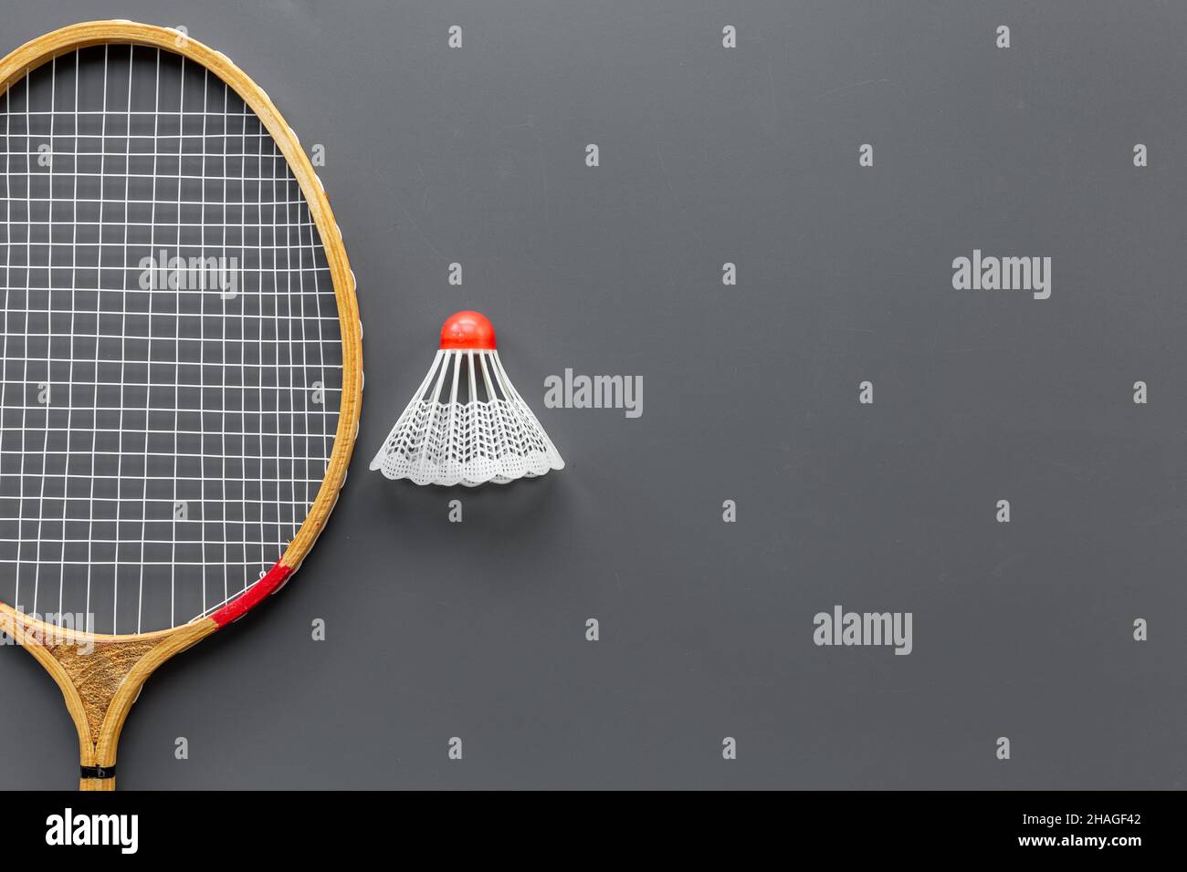 Sports eguipment of badminton racket and shuttlecock, top view Stock ...