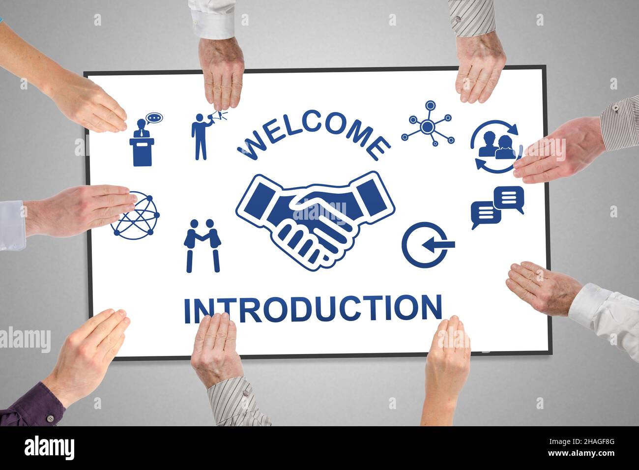 Introduction concept on a whiteboard held by hands Stock Photo - Alamy