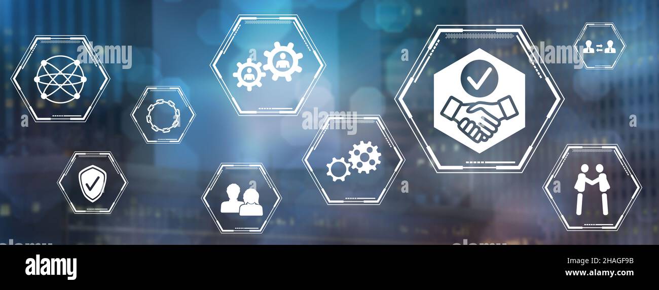 Concept of trust with icons on blurred dark background Stock Photo - Alamy