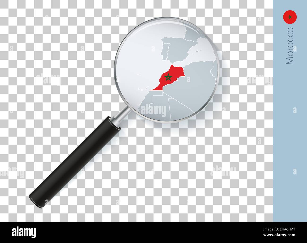 Morocco map with flag in magnifying glass on transparent background ...