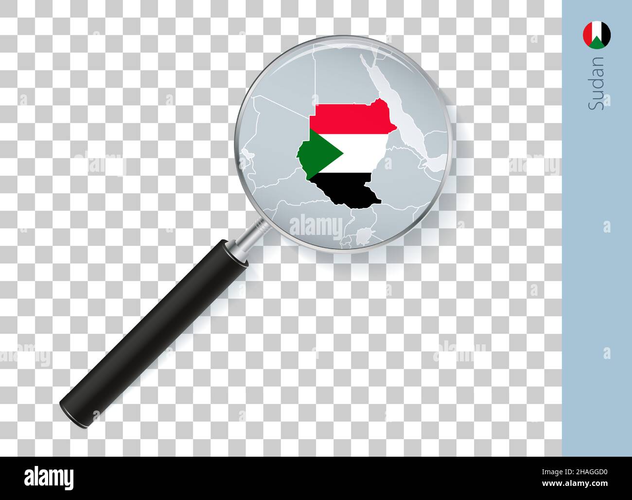 Sudan map with flag in magnifying glass on transparent background ...