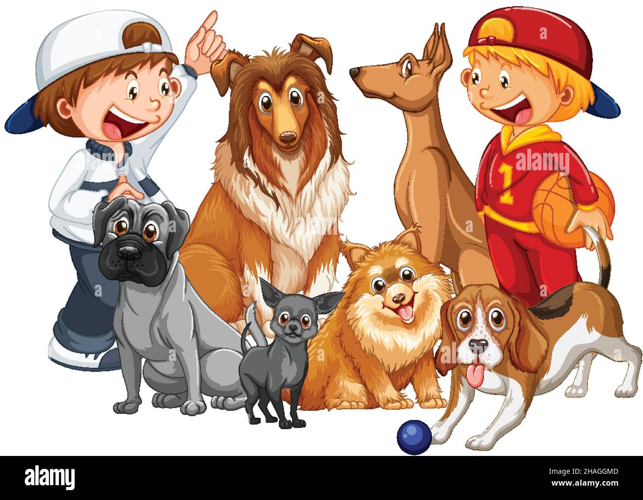 Two boys with their dogs on white background illustration Stock Vector ...