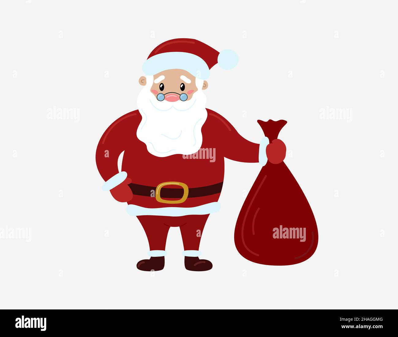 Cute Santa Claus holding sack. Christmas character and bag with gifts ...