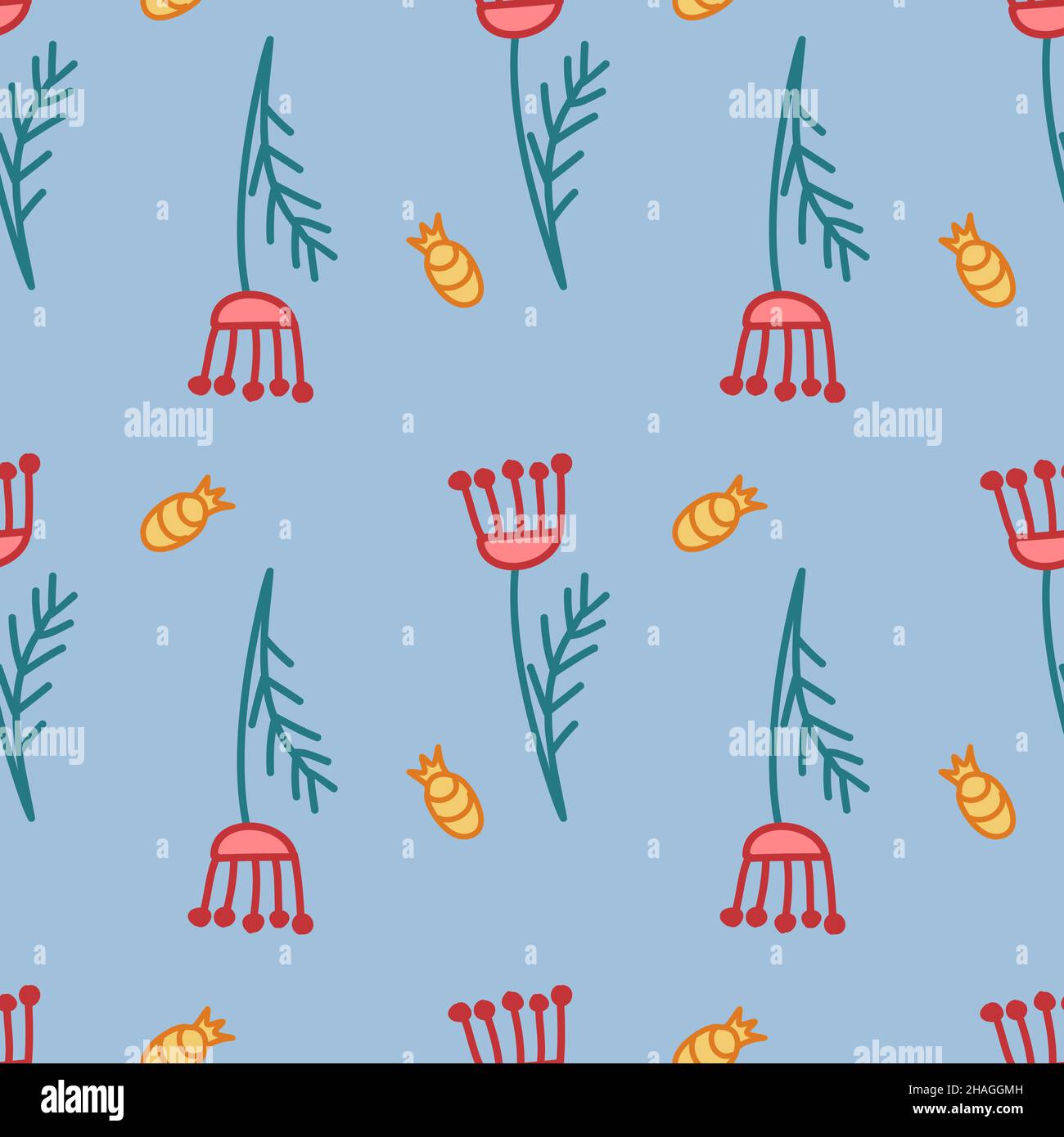 Fantasy childish flower, seamless pattern blue background wallpaper ...