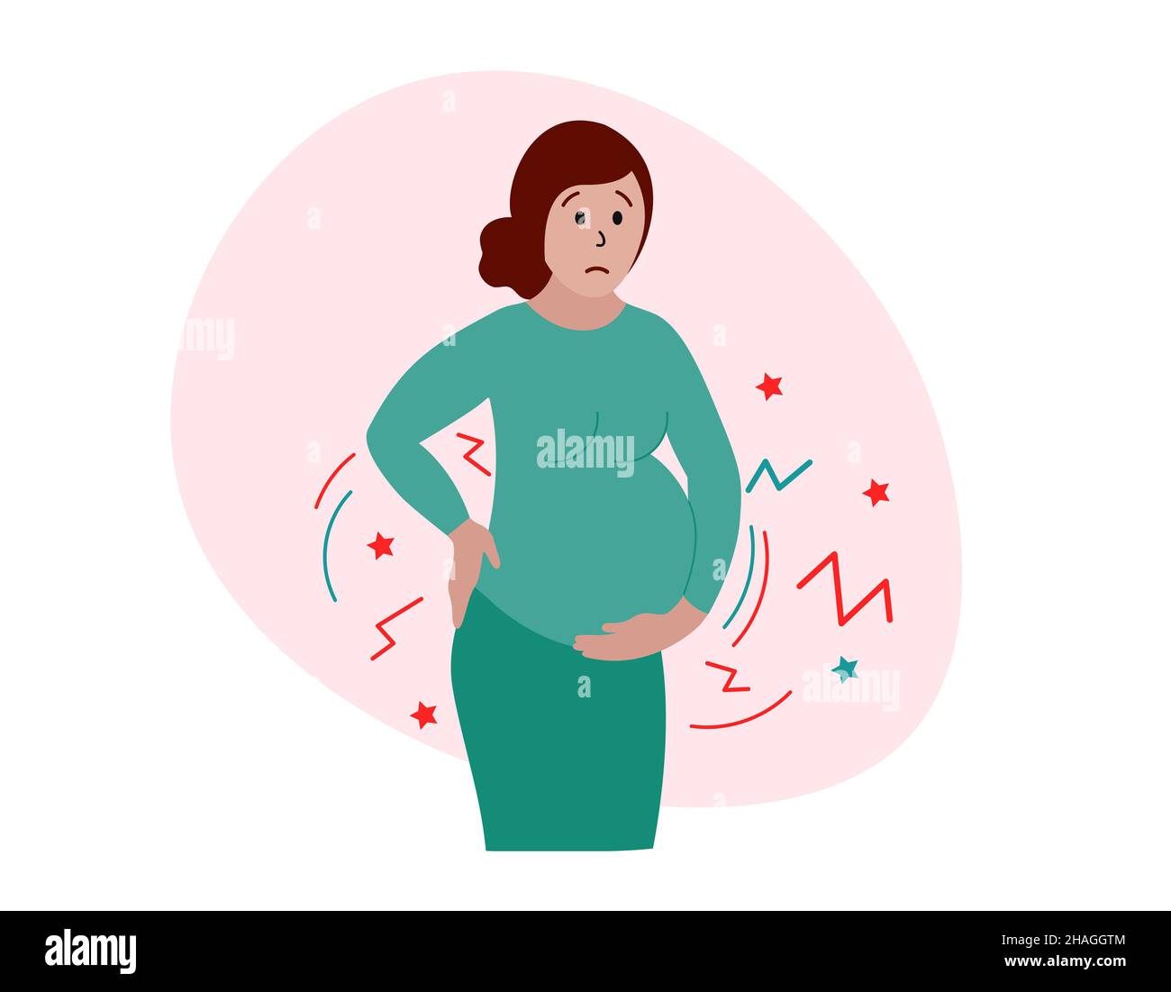 Labor contractions. Pregnant woman suffering from childbirth pains ...