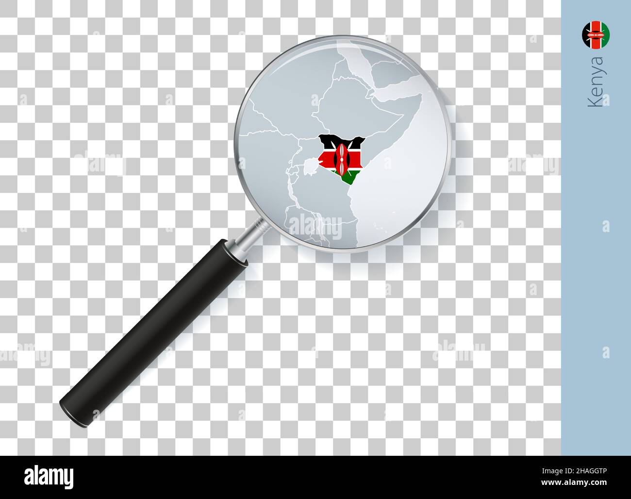 Kenya map with flag in magnifying glass on transparent background ...