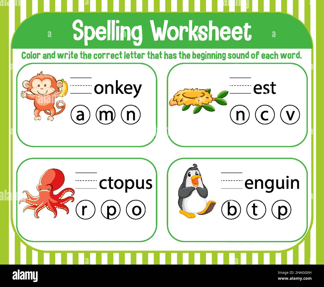 Spelling worksheet template for kids illustration Stock Vector Image ...