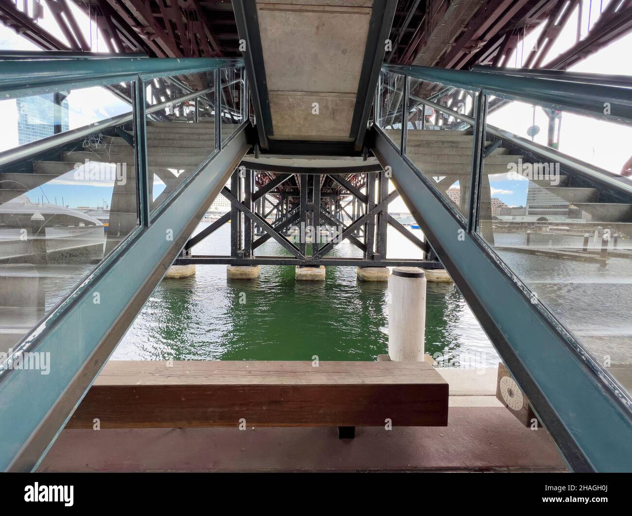 Interior of metal structure of Pyrmont Bridge, Swing bridge in Sydney ...