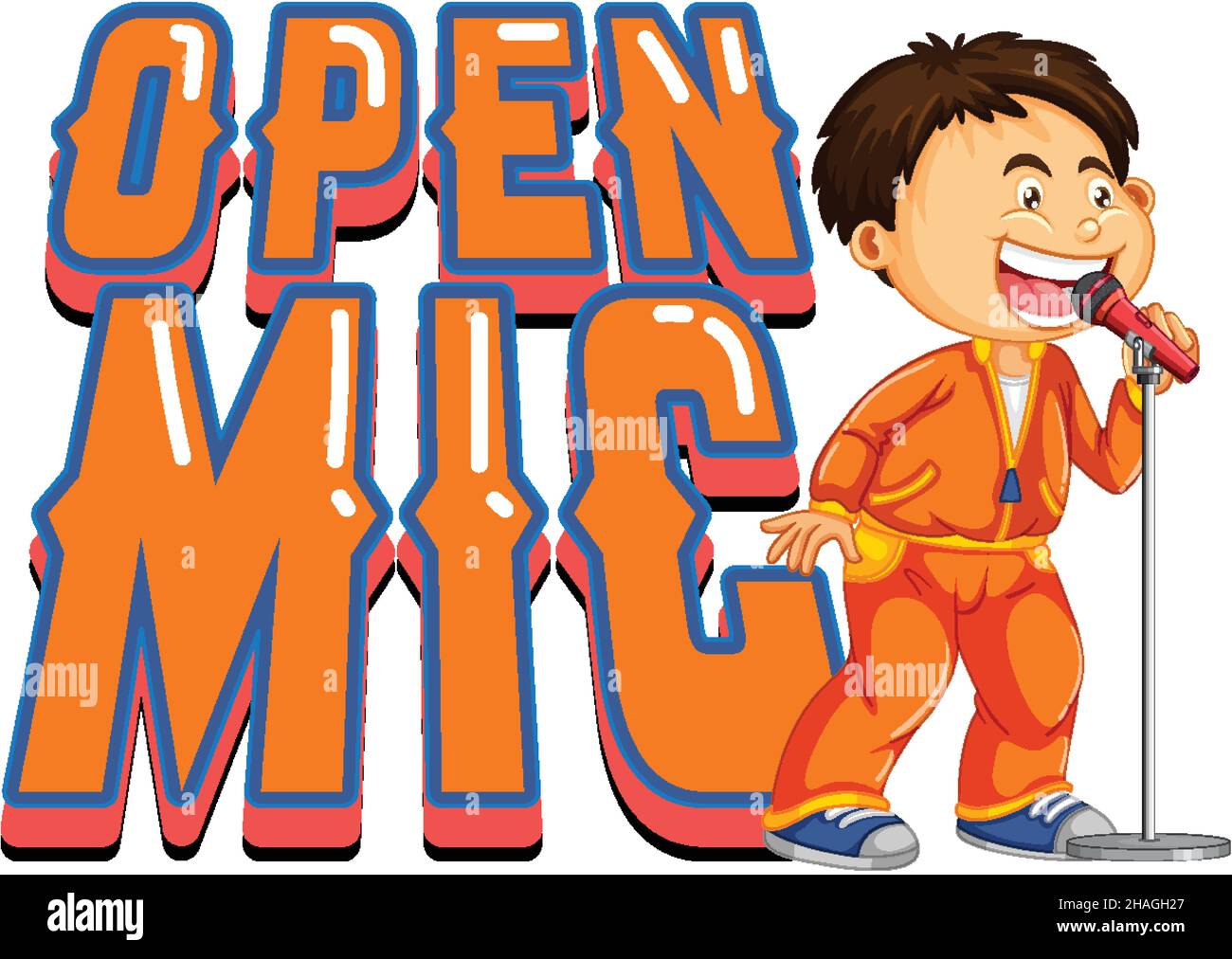 Open mic logo design with singer boy cartoon character illustration ...