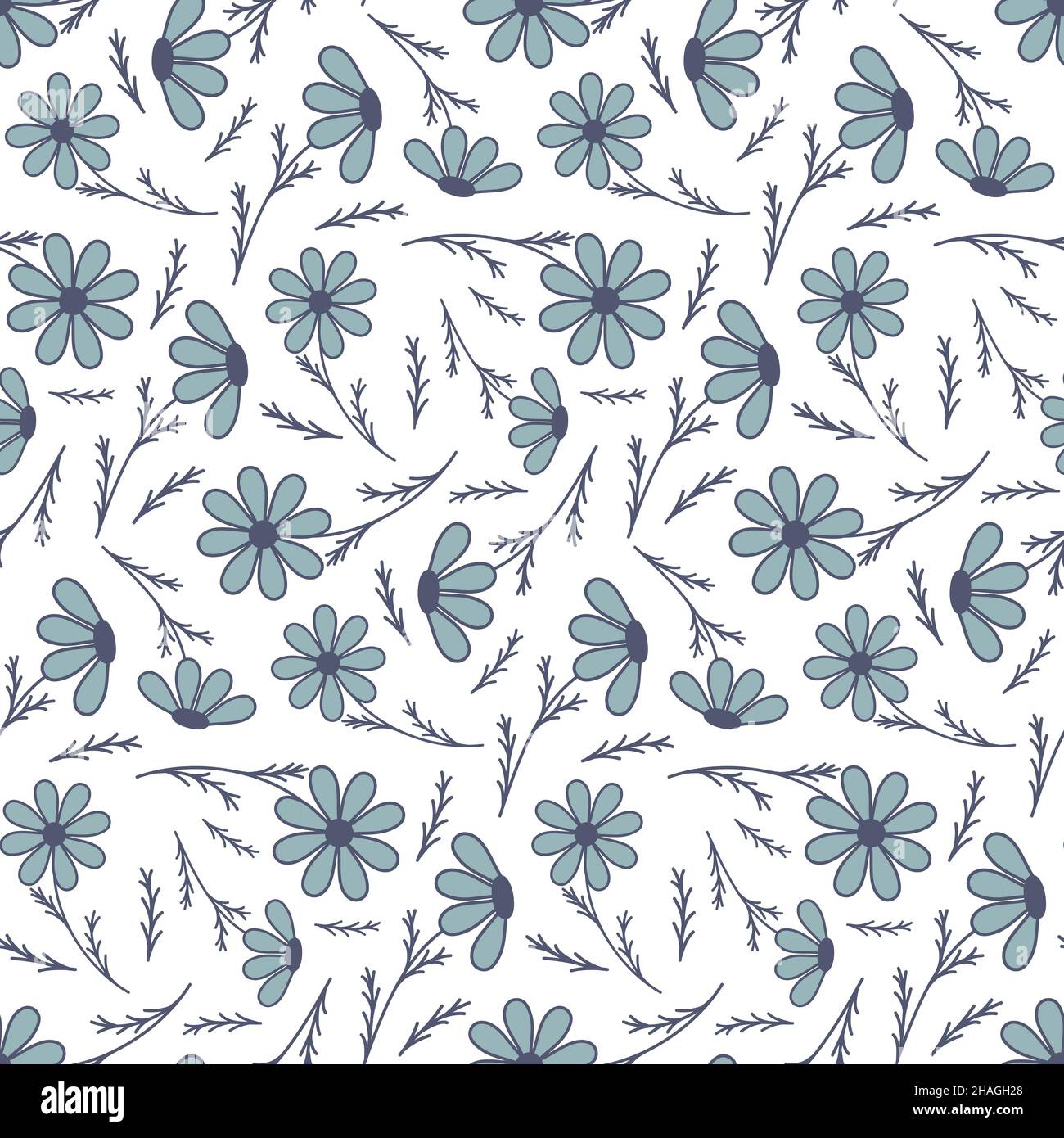 Gray flower with stem and leaf trending organic seamless pattern ...