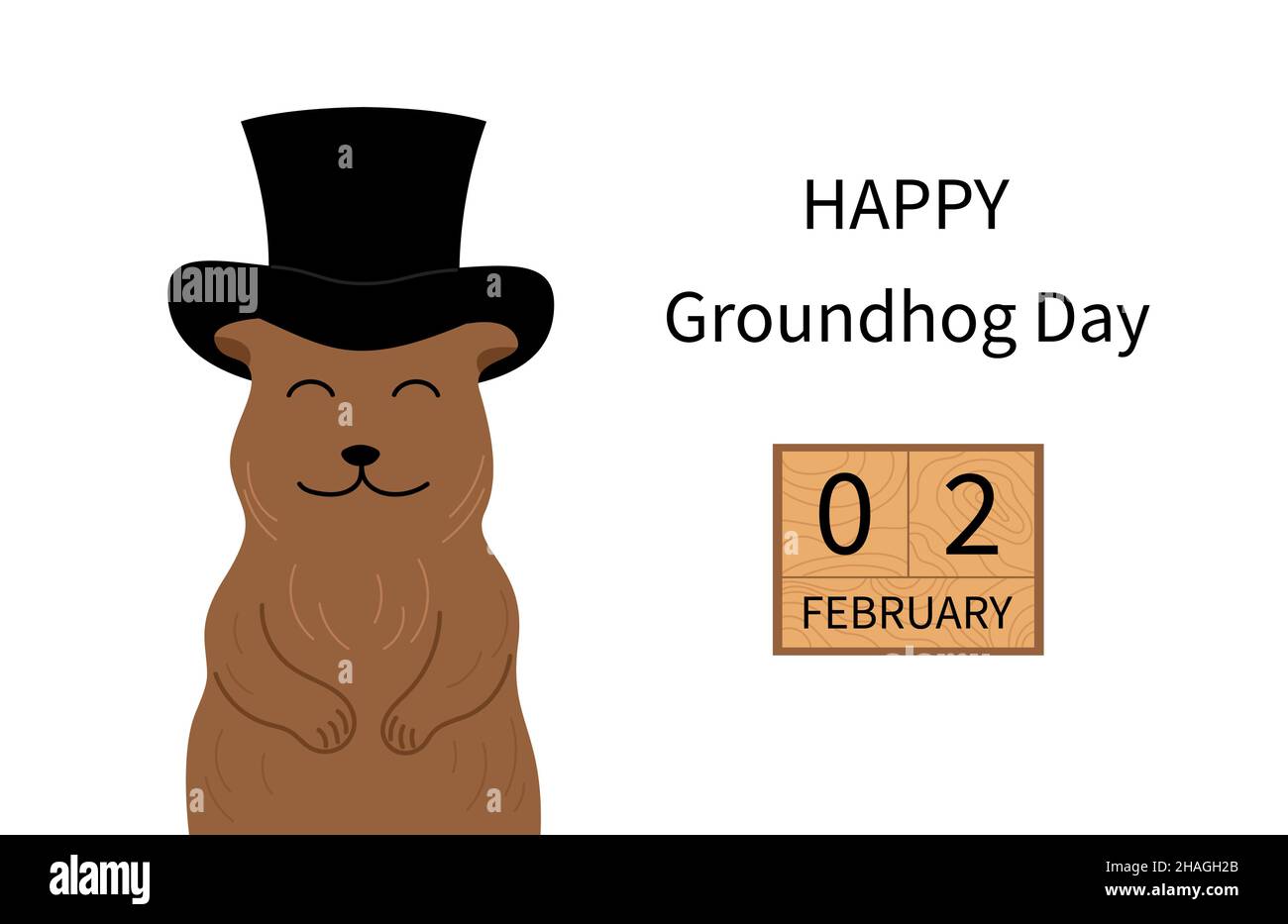 Groundhog day holiday February 2. Cute cartoon happy groundhog in black ...